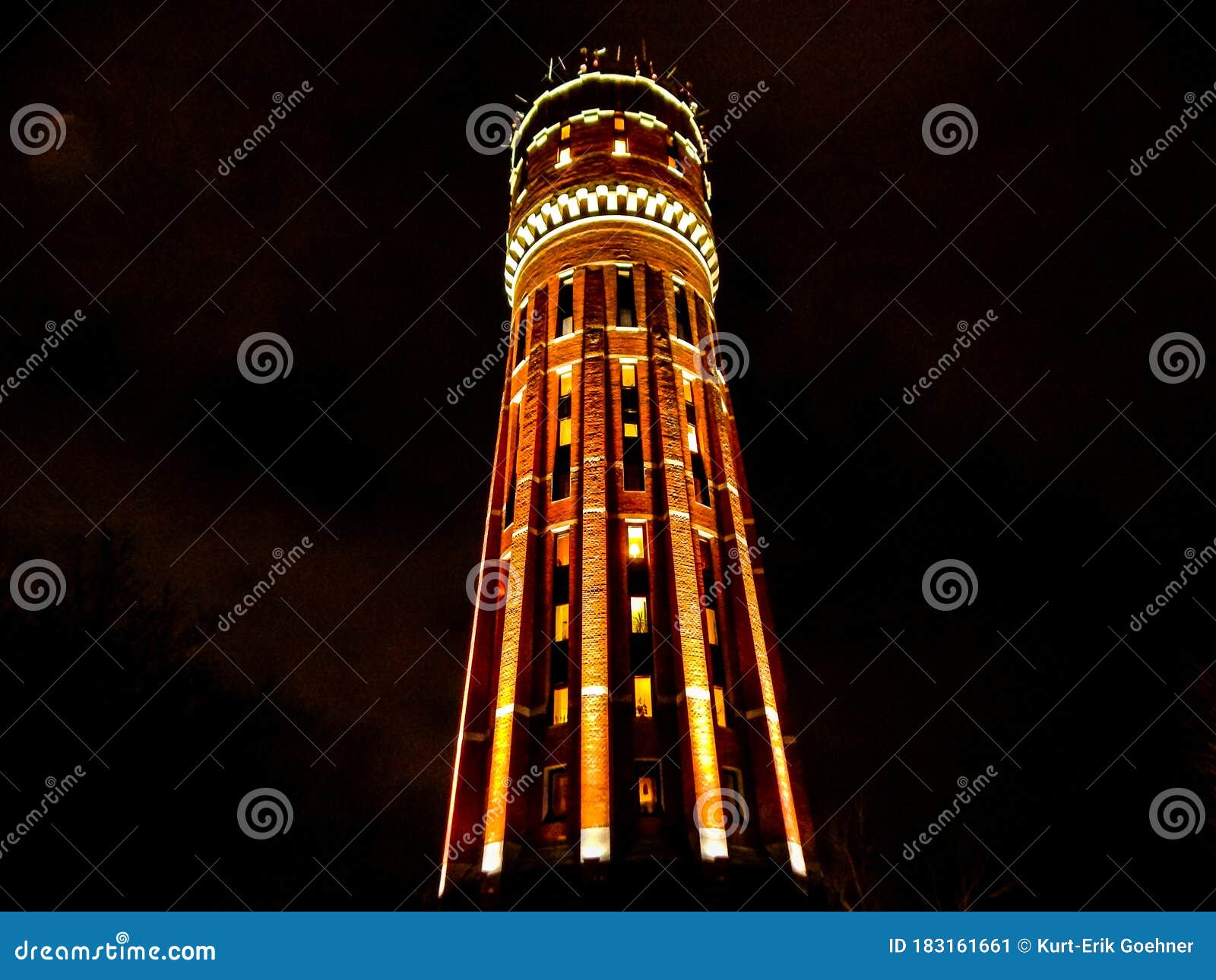 High Tower with Light in the Night Stock Image - Image of tower, lights ...