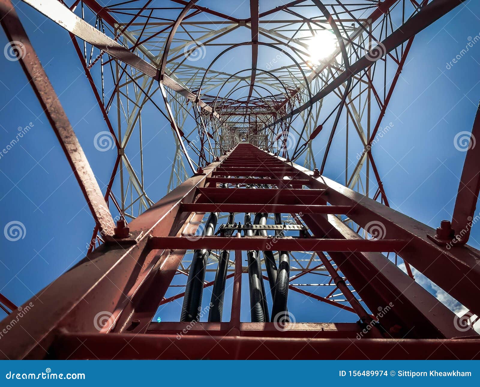 High Tower Red and White Signal Tower Stock Photo - Image of pylon ...