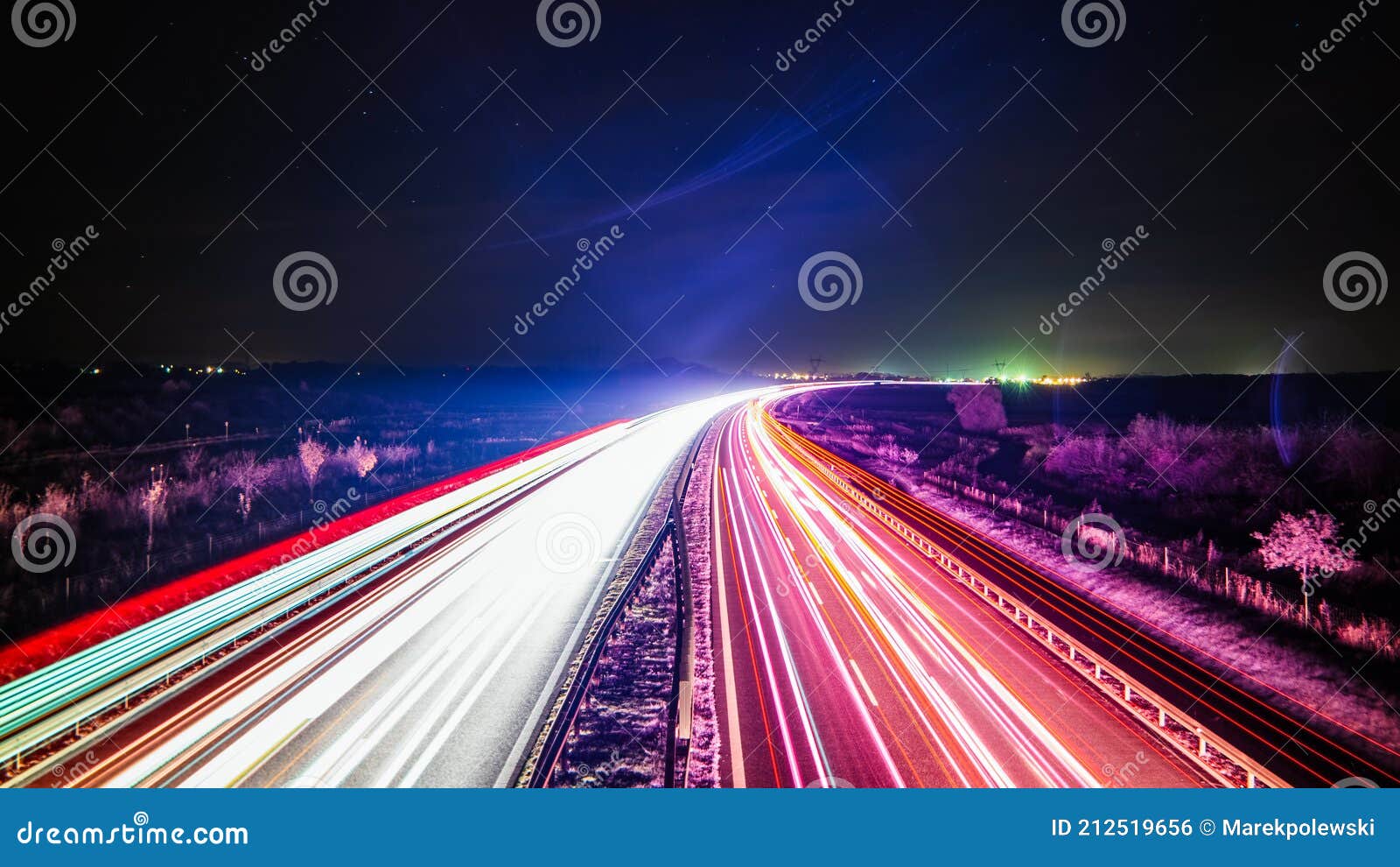 High Traffic during the Night on Highway. Full Spectrum Abstract Vision ...