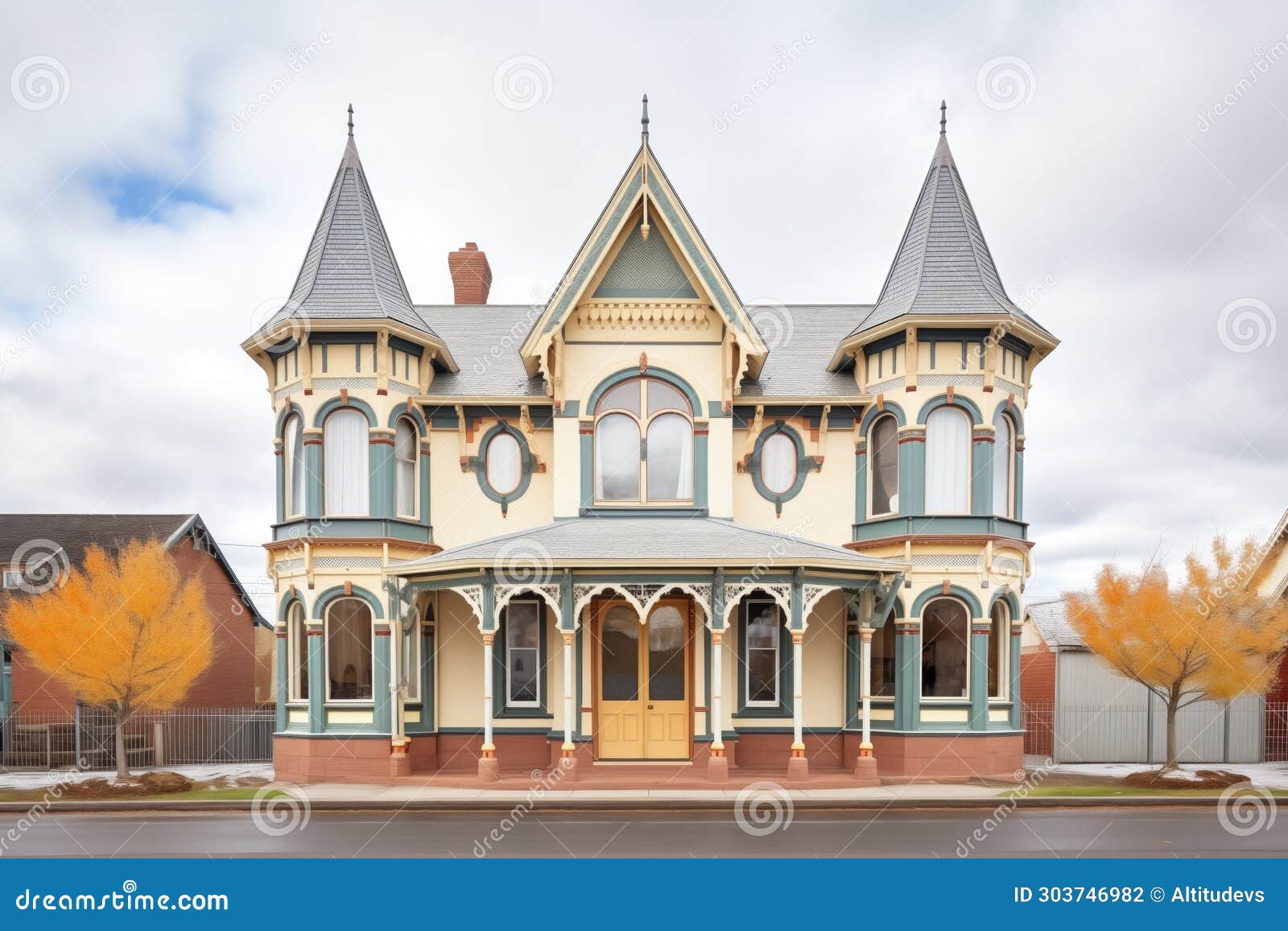 High Victorian Gothic Home with Arched Windows Stock Photo - Image of ...