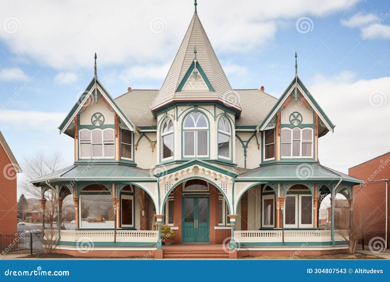 High Victorian Gothic Home with Arched Windows Stock Image - Image of ...