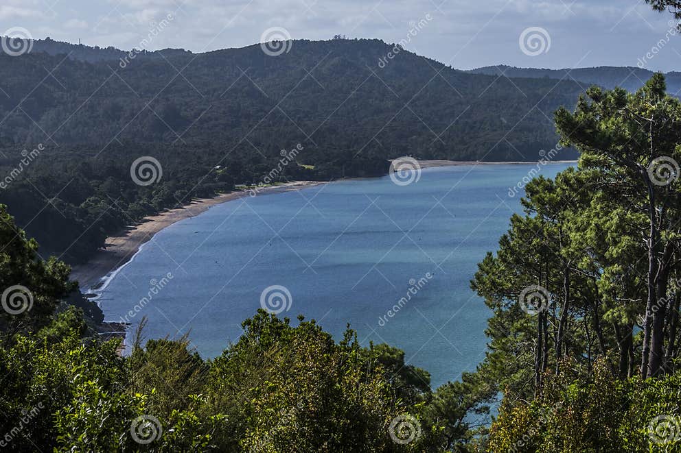 High View at the Cornwallis Beach with Waitakere Ranges at the Distance ...