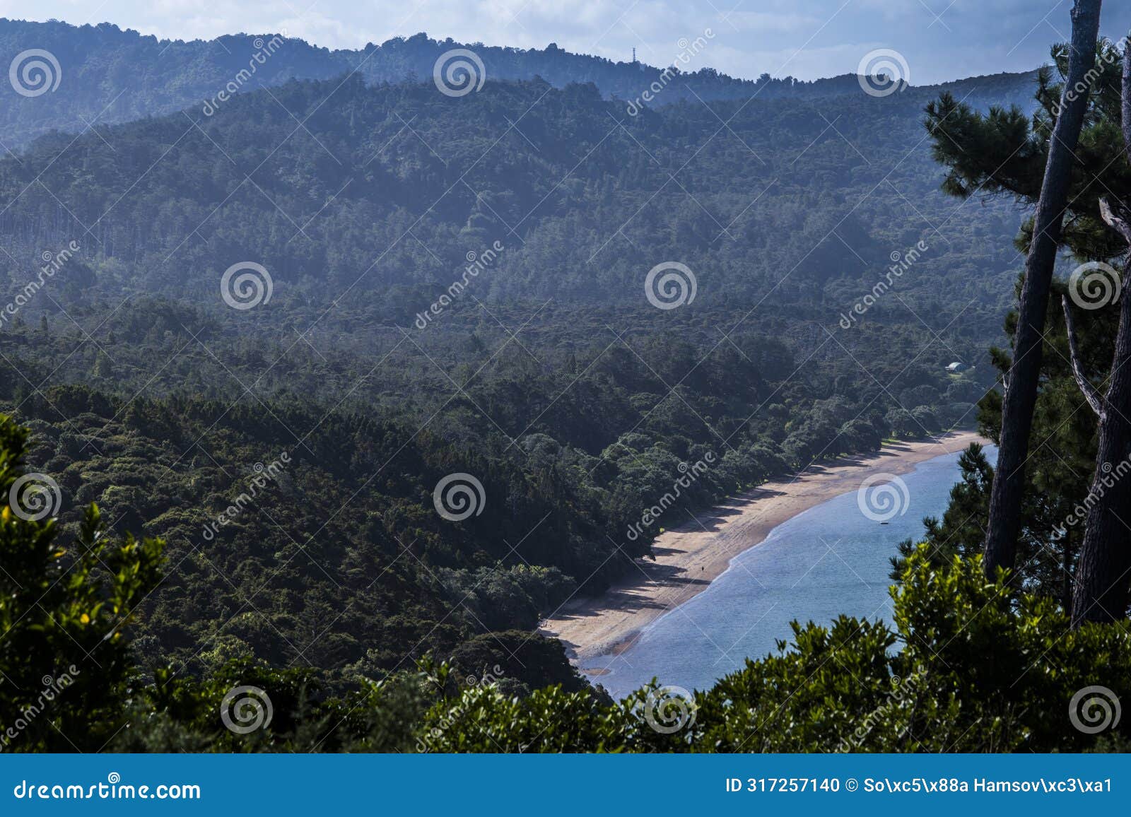 High View at the Cornwallis Beach with Waitakere Ranges at the Distance ...
