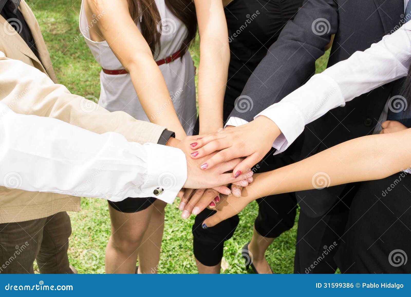 High View of Team with Their Hands Together Stock Photo - Image of heap ...