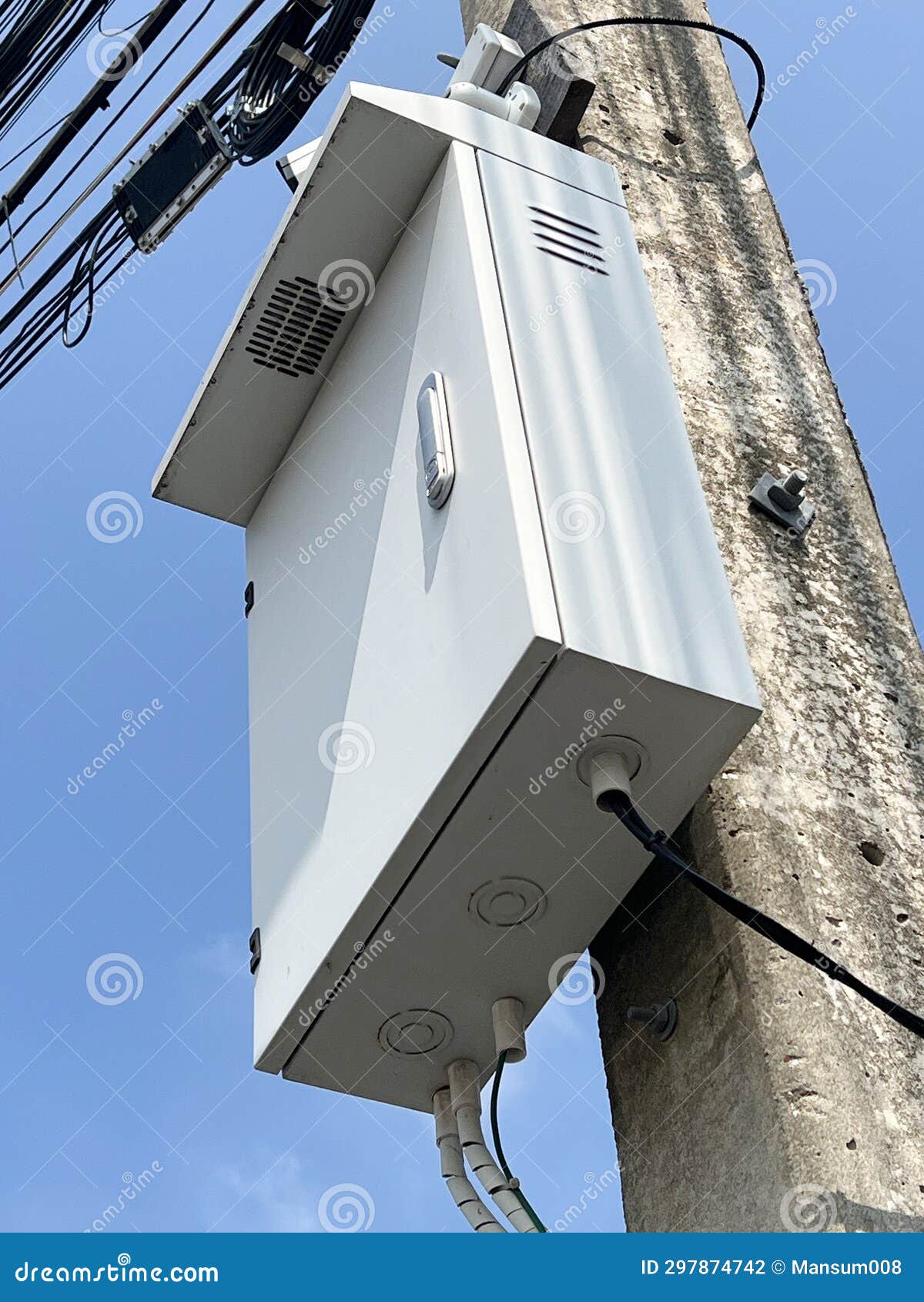 High Voltage Box on the Roof of the City Stock Photo - Image of cable ...