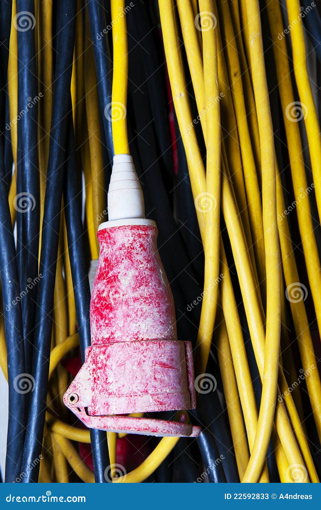 Cable Extension Reel With Wheels And Construction Trolley Stock Photo ...
