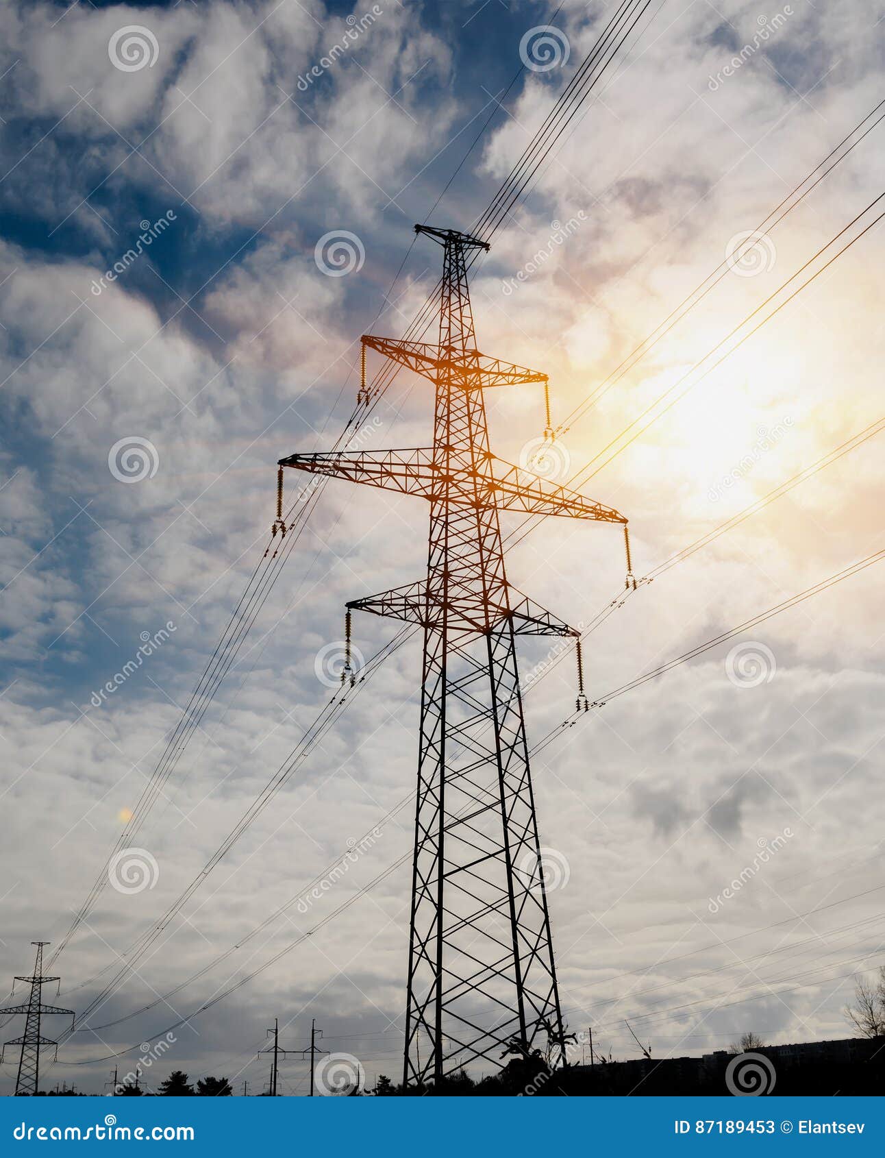 High Voltage Cable Power Post Steel Tower Pylons. Stock Image - Image ...