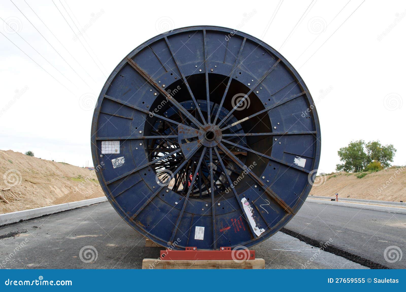High Voltage Cable Reels Road Construction Stock Image - Image of ...