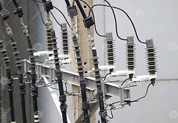 High Voltage Cable Terminators and Lightning Arresters Installed on ...