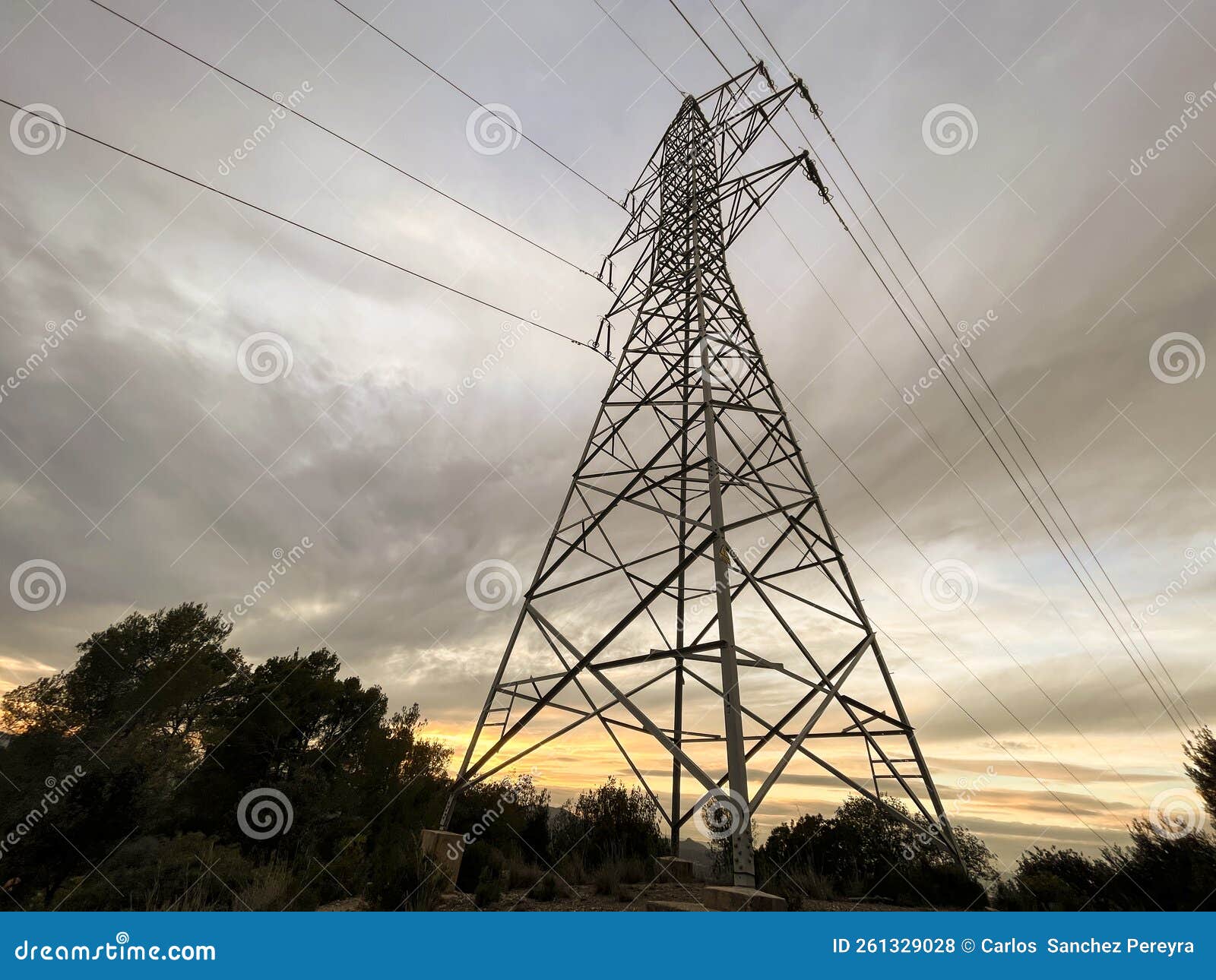 High Voltage Cable Tower with Cloudy Sky Stock Photo - Image of pole ...