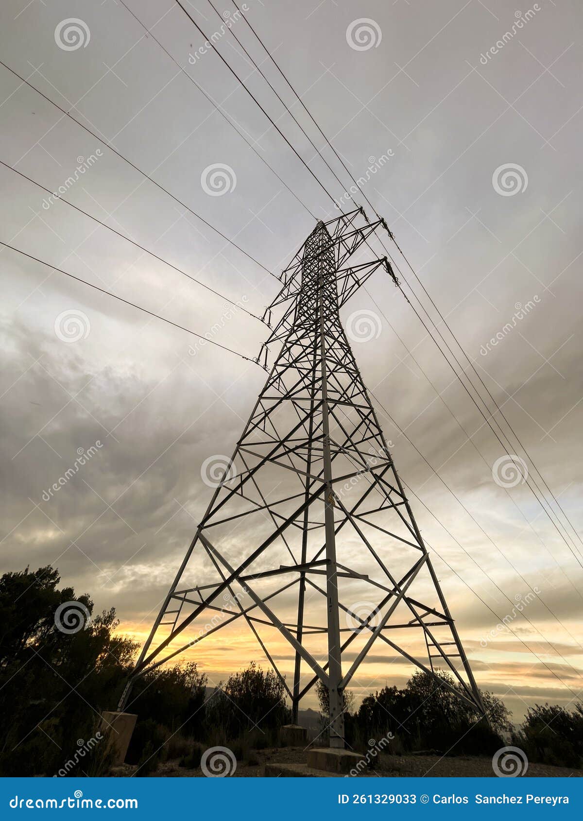 High Voltage Cable Tower with Cloudy Sky Stock Image - Image of danger ...