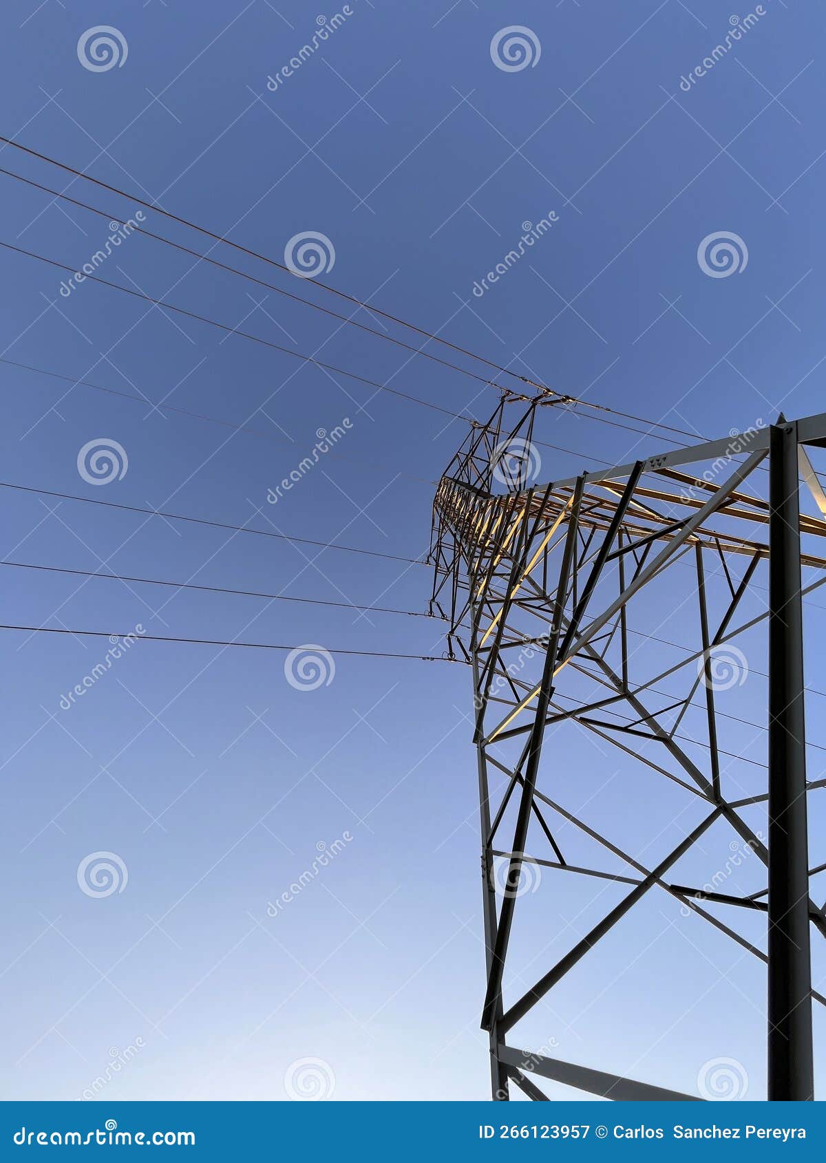 High Voltage Cable Tower during Sunset on a Mountain Stock Image ...