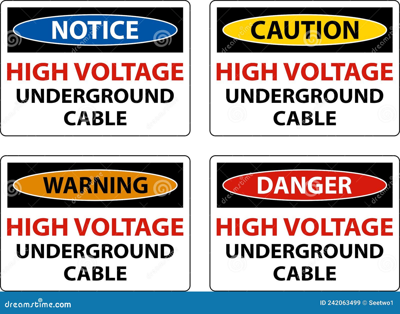 High Voltage Cable Underground Sign on White Background Stock Vector ...
