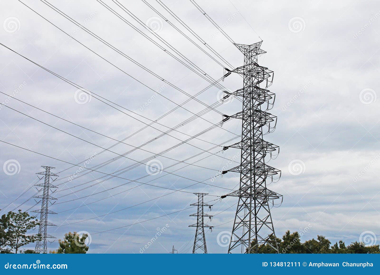 High Voltage Cables for Electricity Transmission in the Evening Stock ...