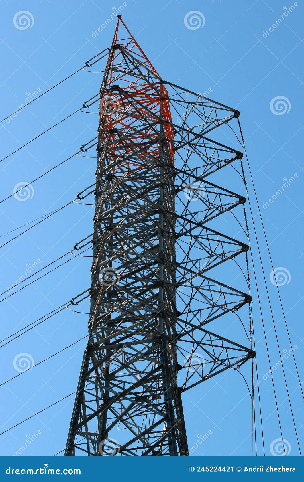 High Voltage Cables on a Tall Electric Pylon Stock Image - Image of ...