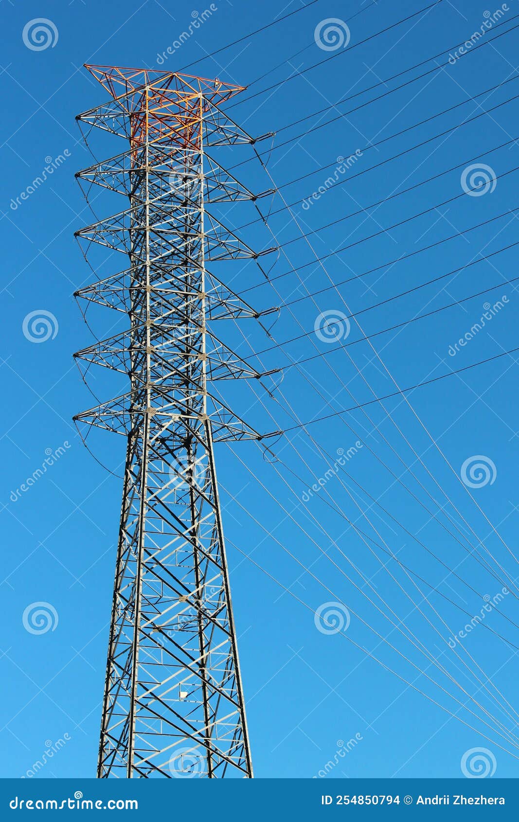 High Voltage Cables on a Tall Electric Pylon Stock Photo - Image of ...