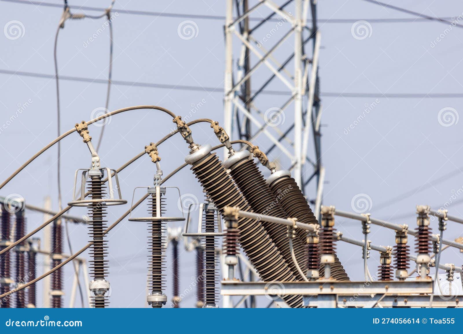 High Voltage Ceramic Insulators on a Transformer in Power Substation ...