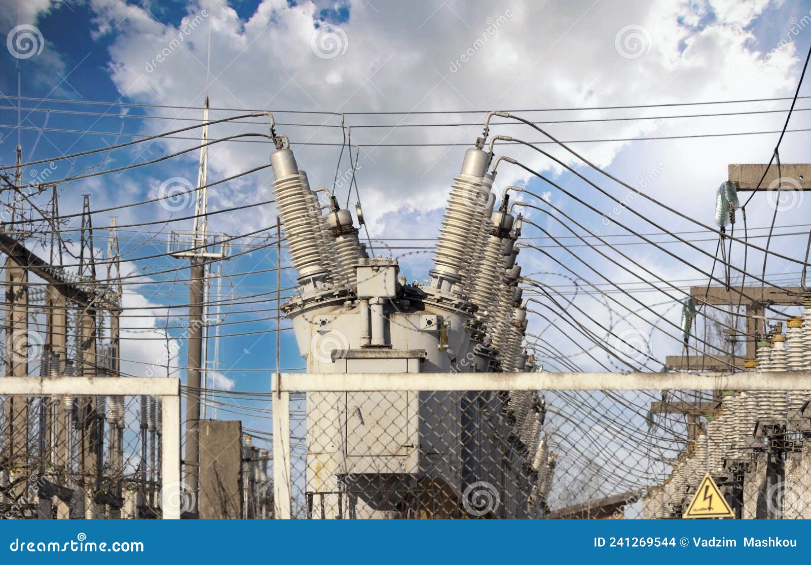 High Voltage Circuit Breaker in a Substation. Power Generation Stock ...