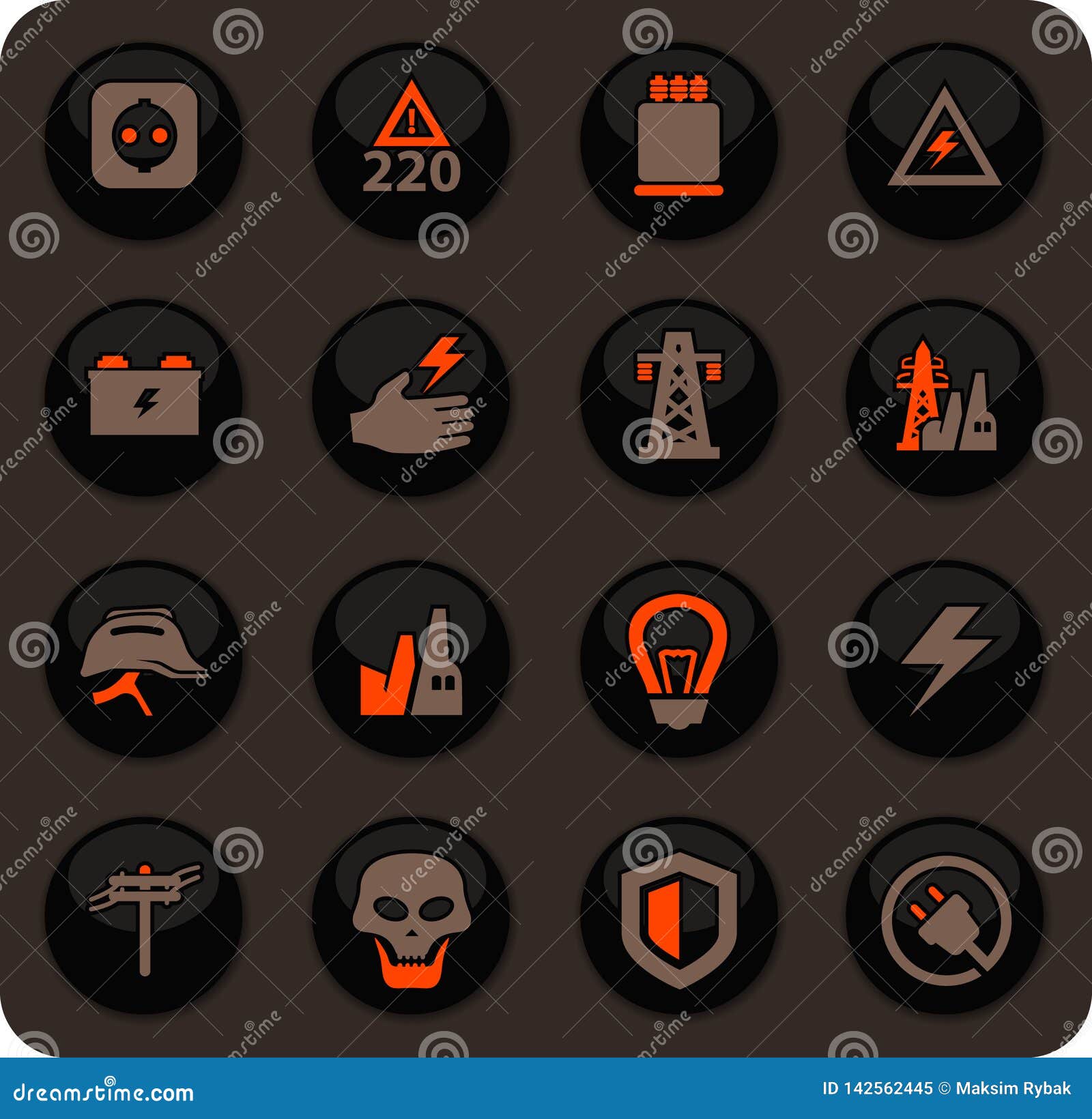 High voltage icons set stock vector. Illustration of shield - 142562445