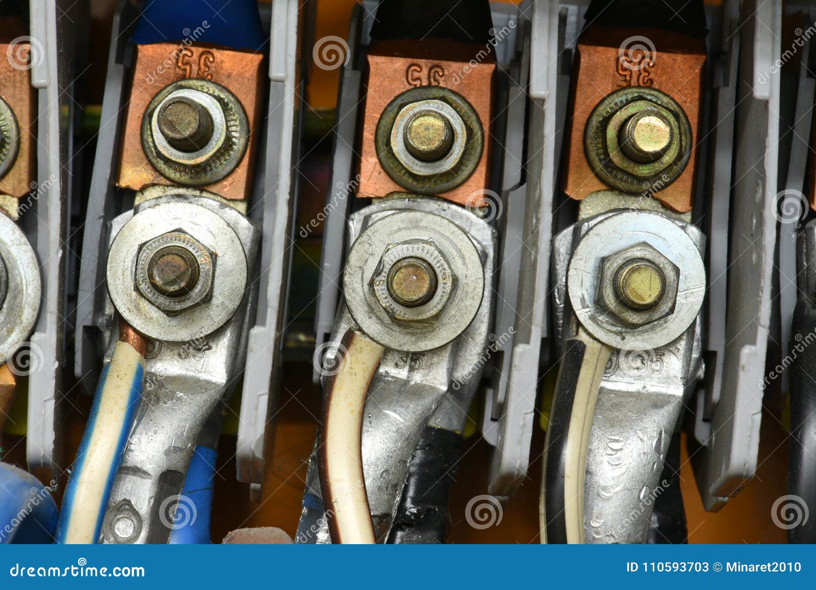 High Voltage Electric Cable with Terminal Connections Closeup Stock ...