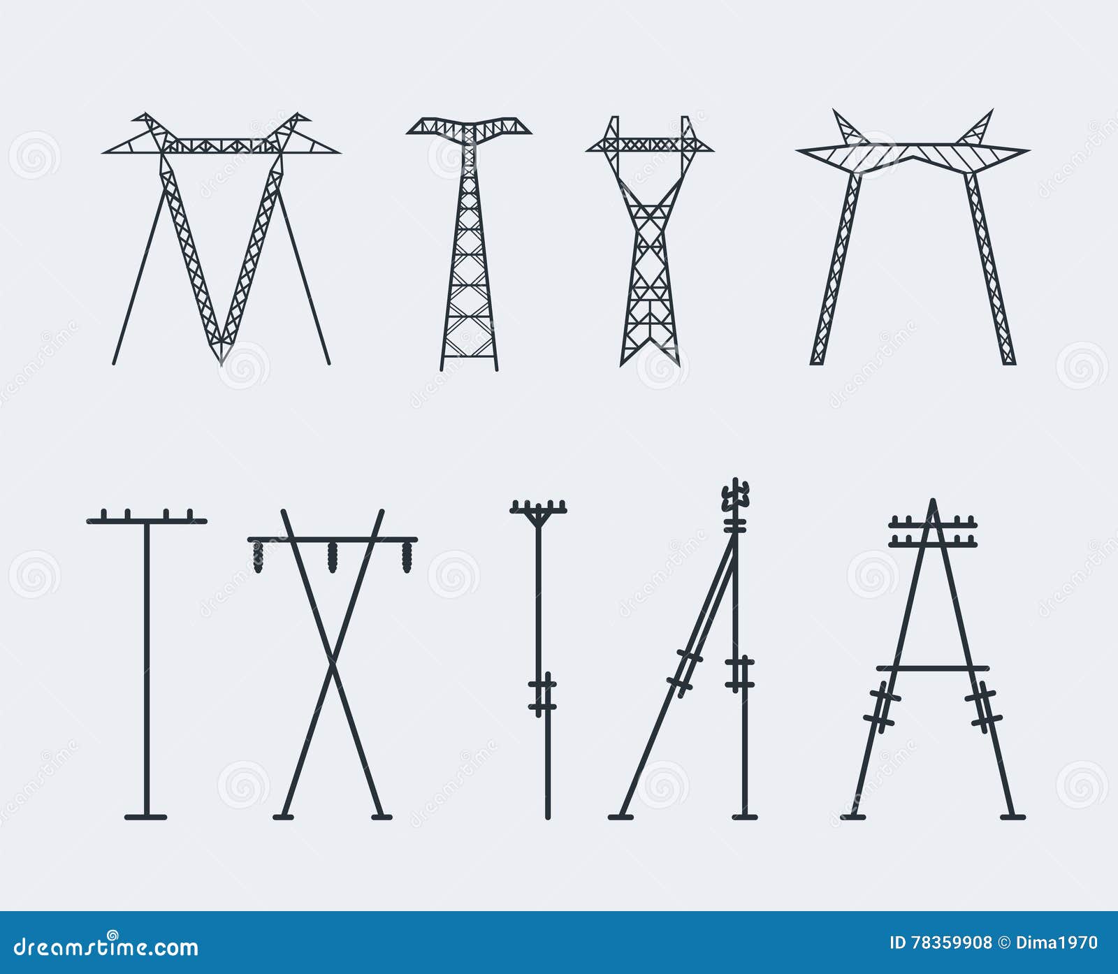 High Voltage Electric Line Pylon. Icon Set Suitable for Creating Stock ...
