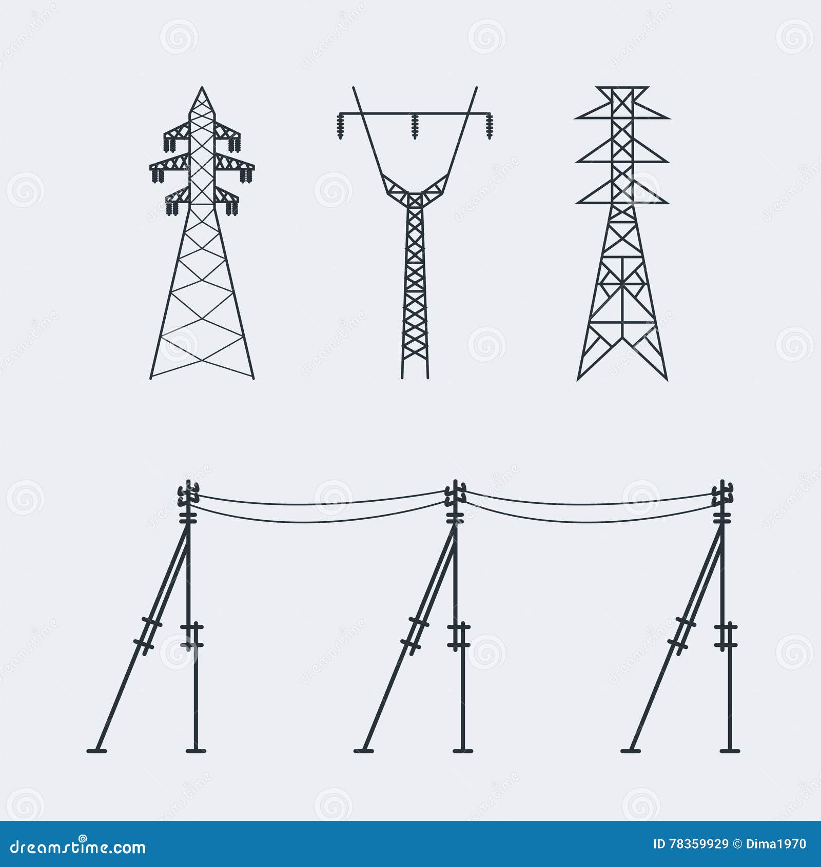 High Voltage Electric Line Pylon. Icon Set Suitable for Creating Stock ...