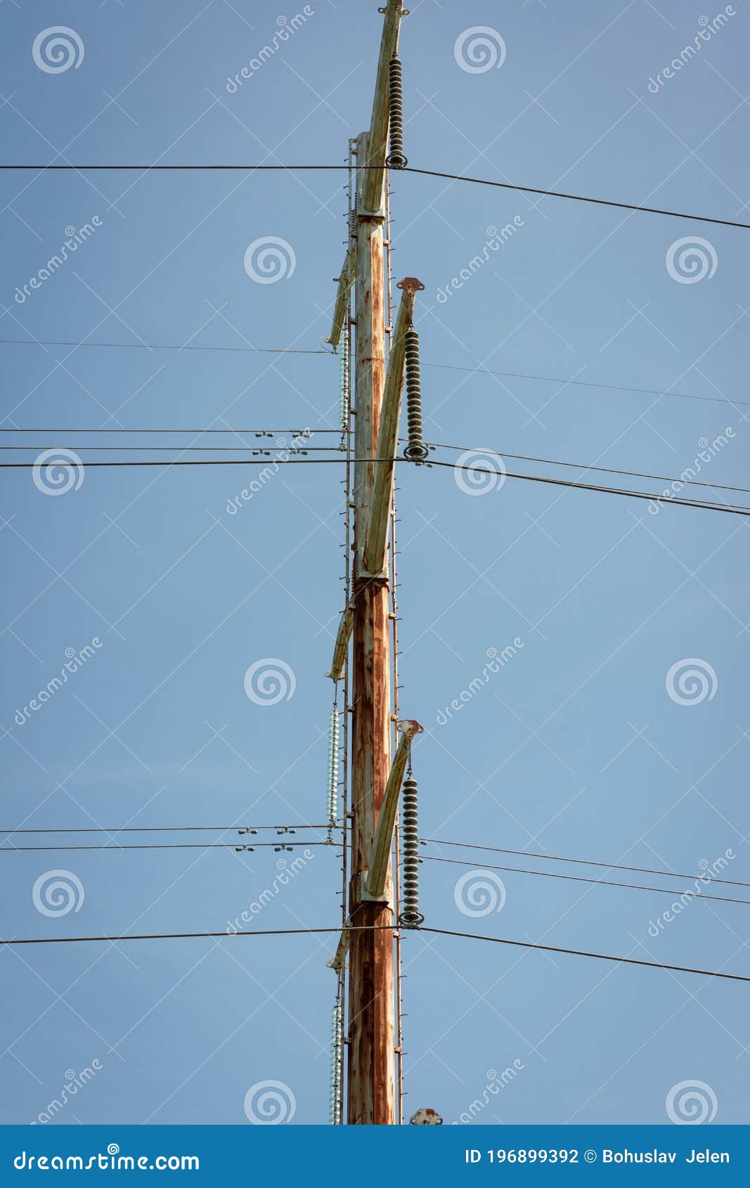 High Voltage Electric Pole with Fuse and Power Cable with Bright Blue ...