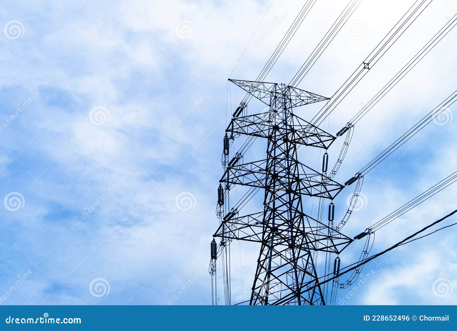High Voltage Electric Pole with Power Line Electricity Engineer ...