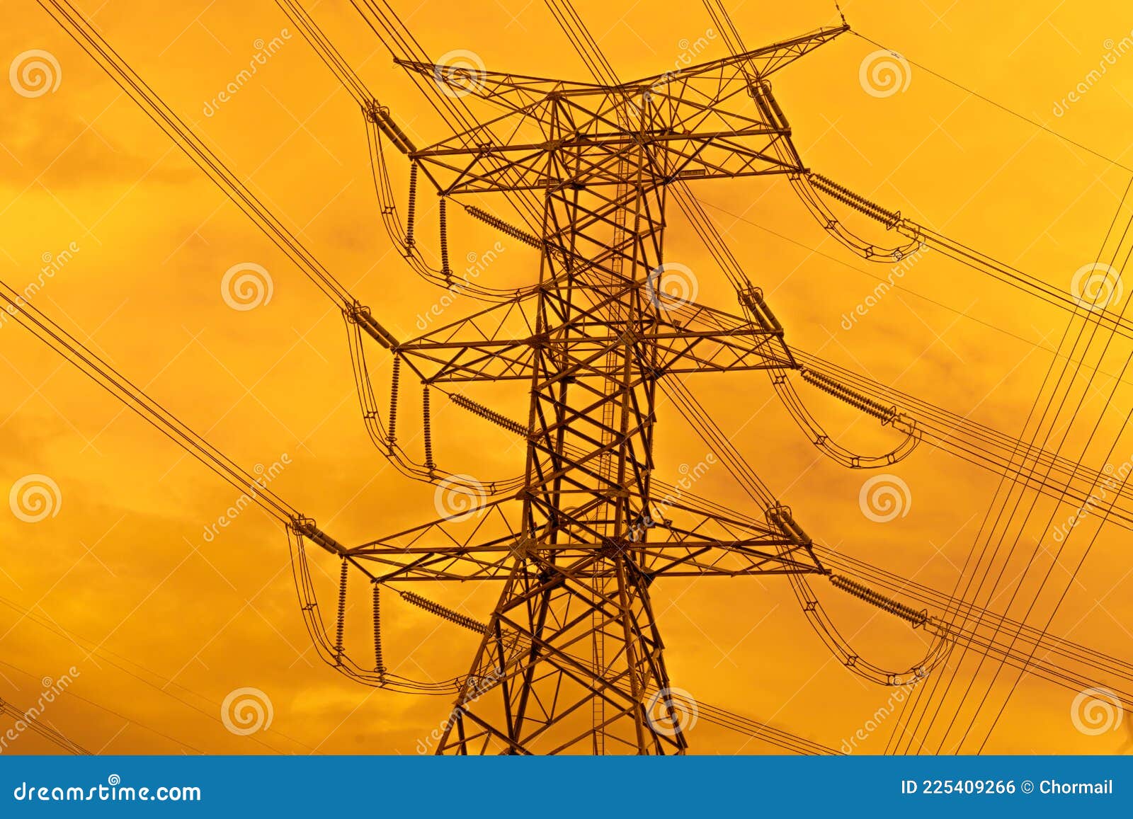 High Voltage Electric Pole with Power Line Electricity Engineer ...