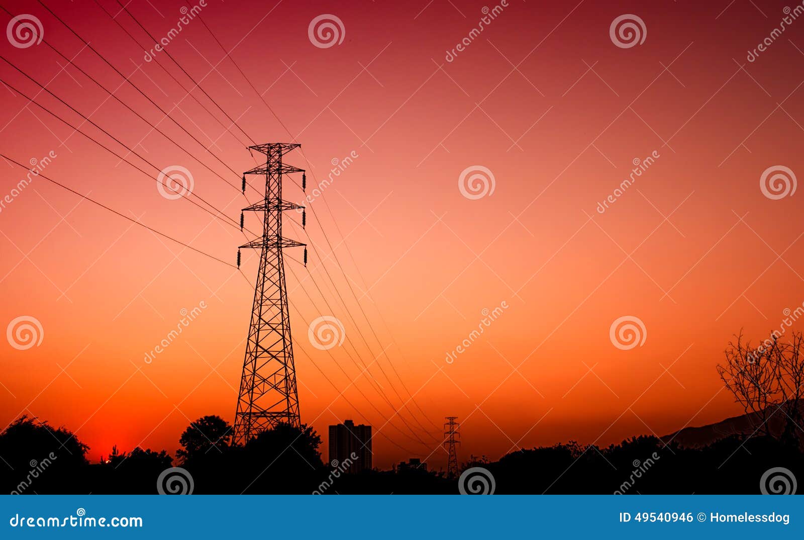 High Voltage Electric Pole Sunset Stock Photo - Image of foliage, brown ...
