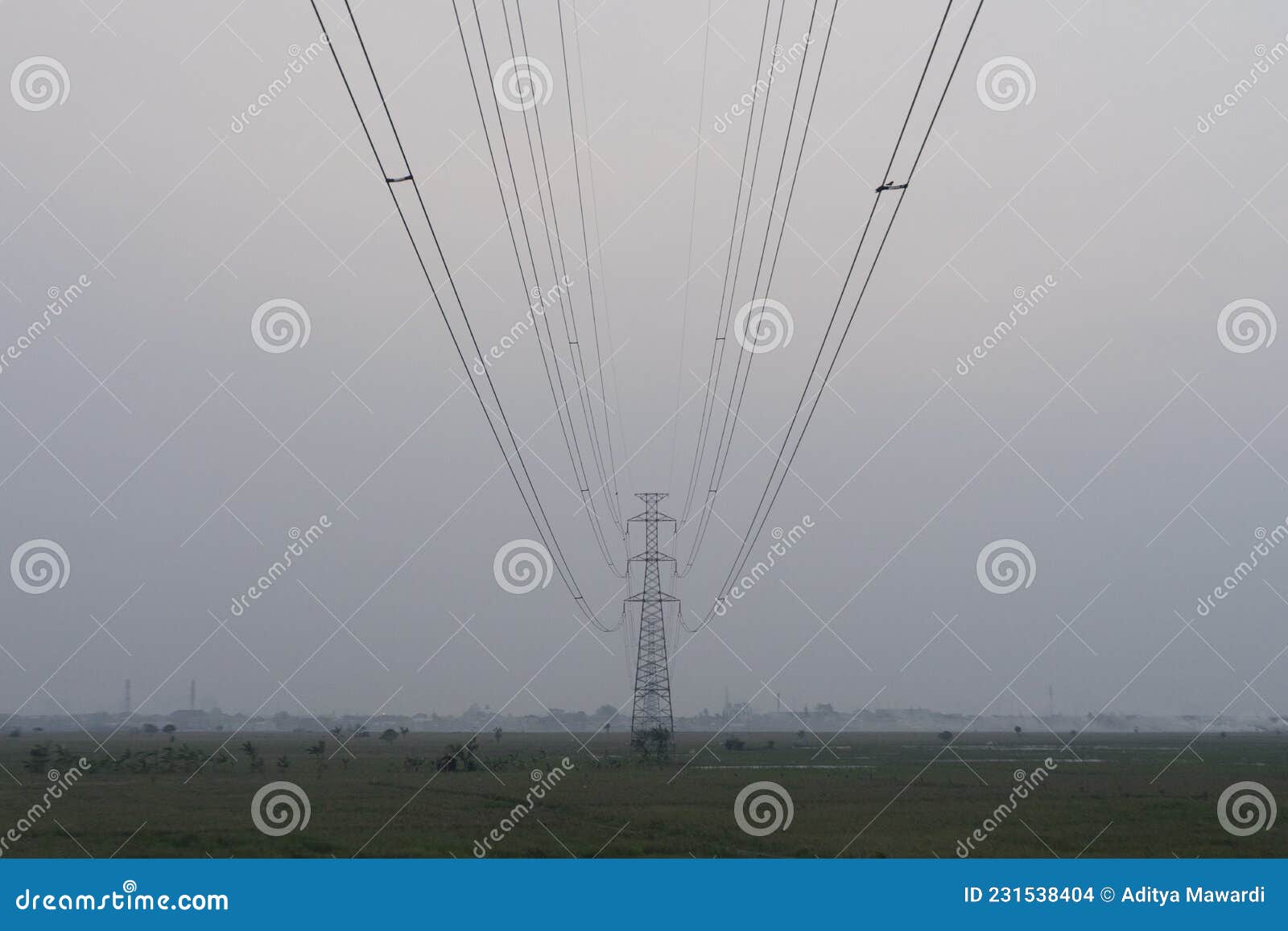 High Voltage Electric Pole Surrounded by Empty Landfield Stock Photo ...