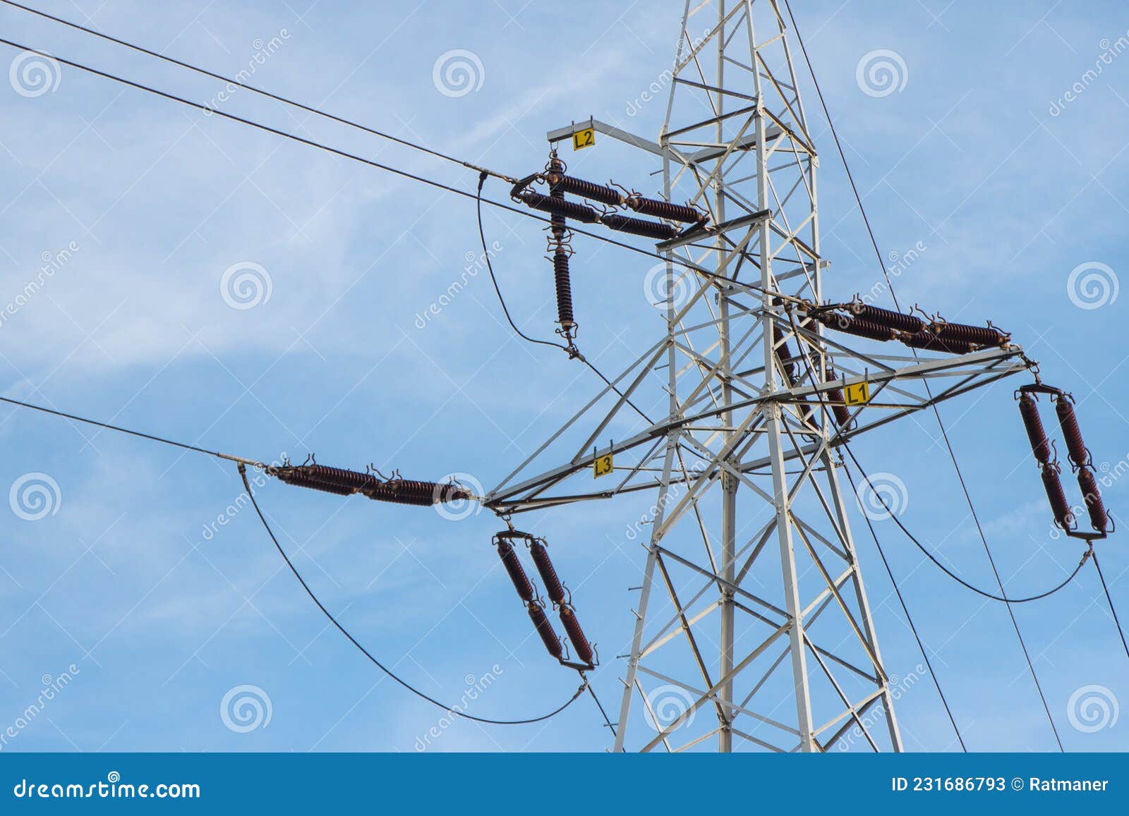 High Voltage Electric Pole with Wires. Line of Electricity ...