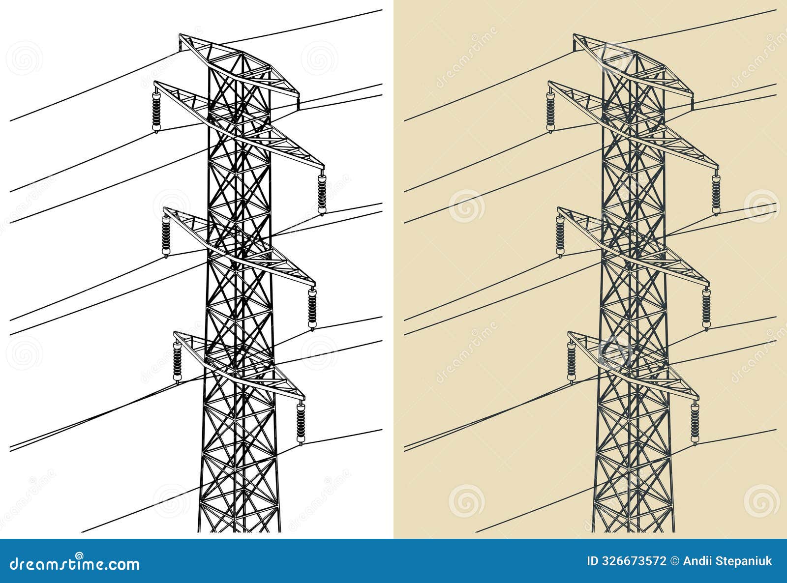 High-voltage Electric Pole With Wires Vector Illustration ...
