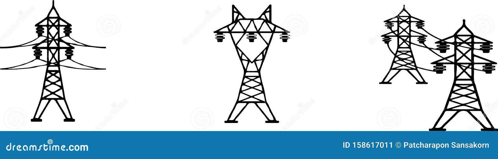 High Voltage Electric Post Icon Set on White Background Stock ...