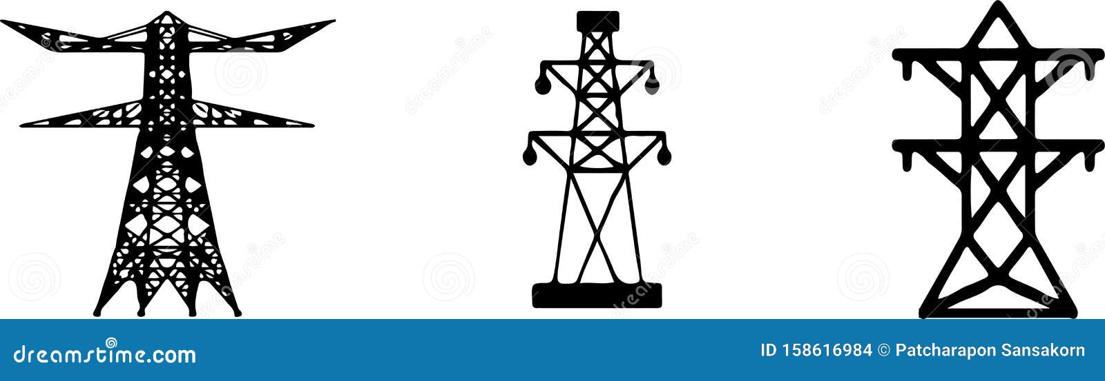 High Voltage Electric Post Icon Set on White Background Stock Vector ...