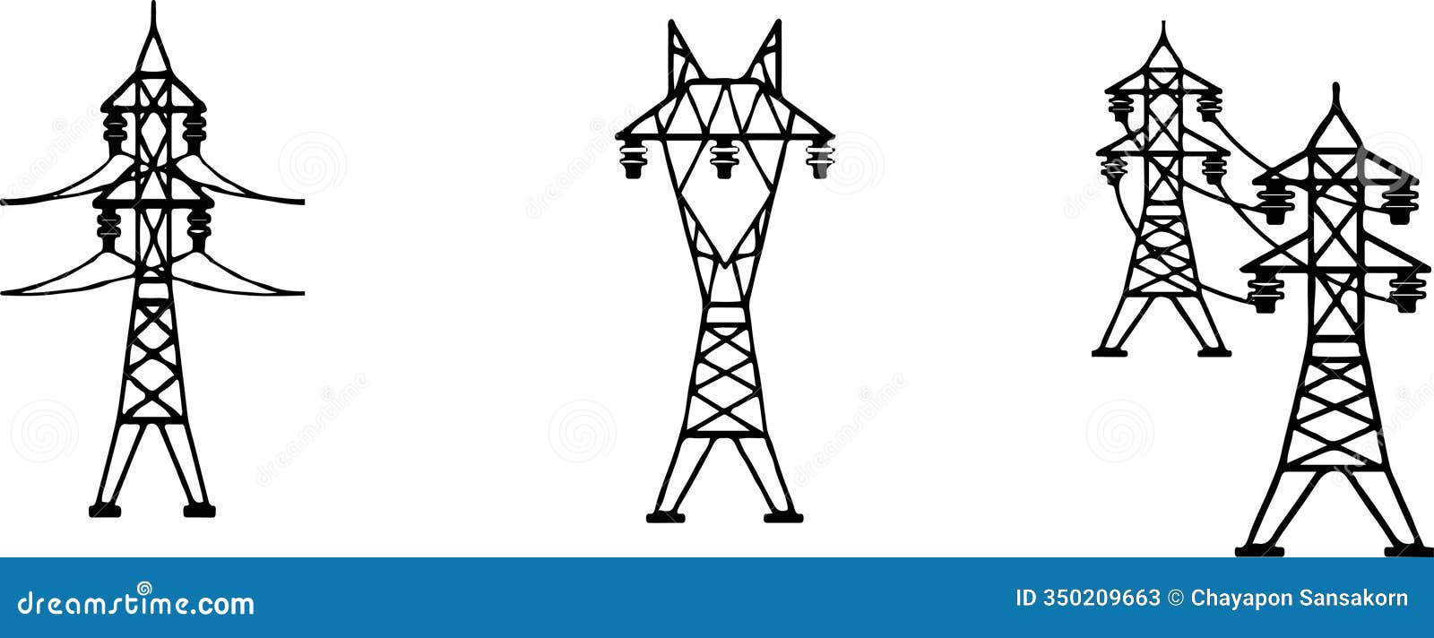 High Voltage Electric Post Icon Set on White Background Stock Vector ...