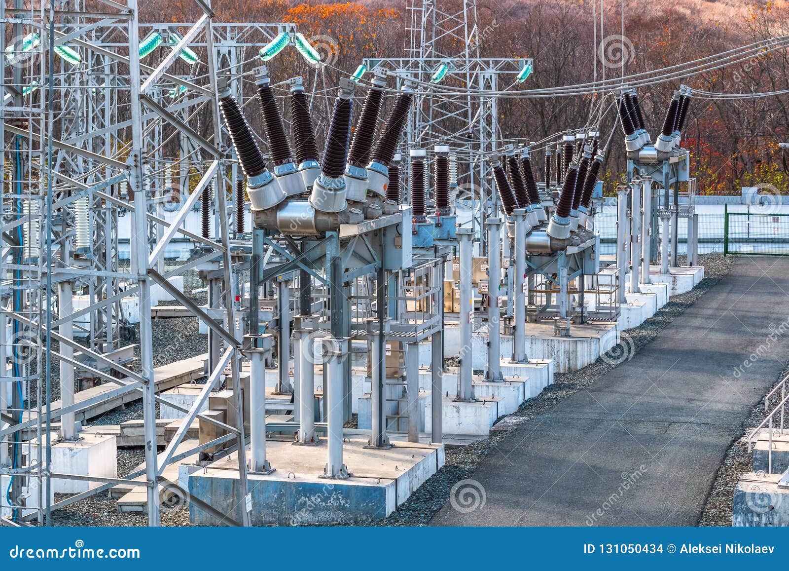 High Voltage Electric Power Substation in the Open. Stock Photo - Image ...