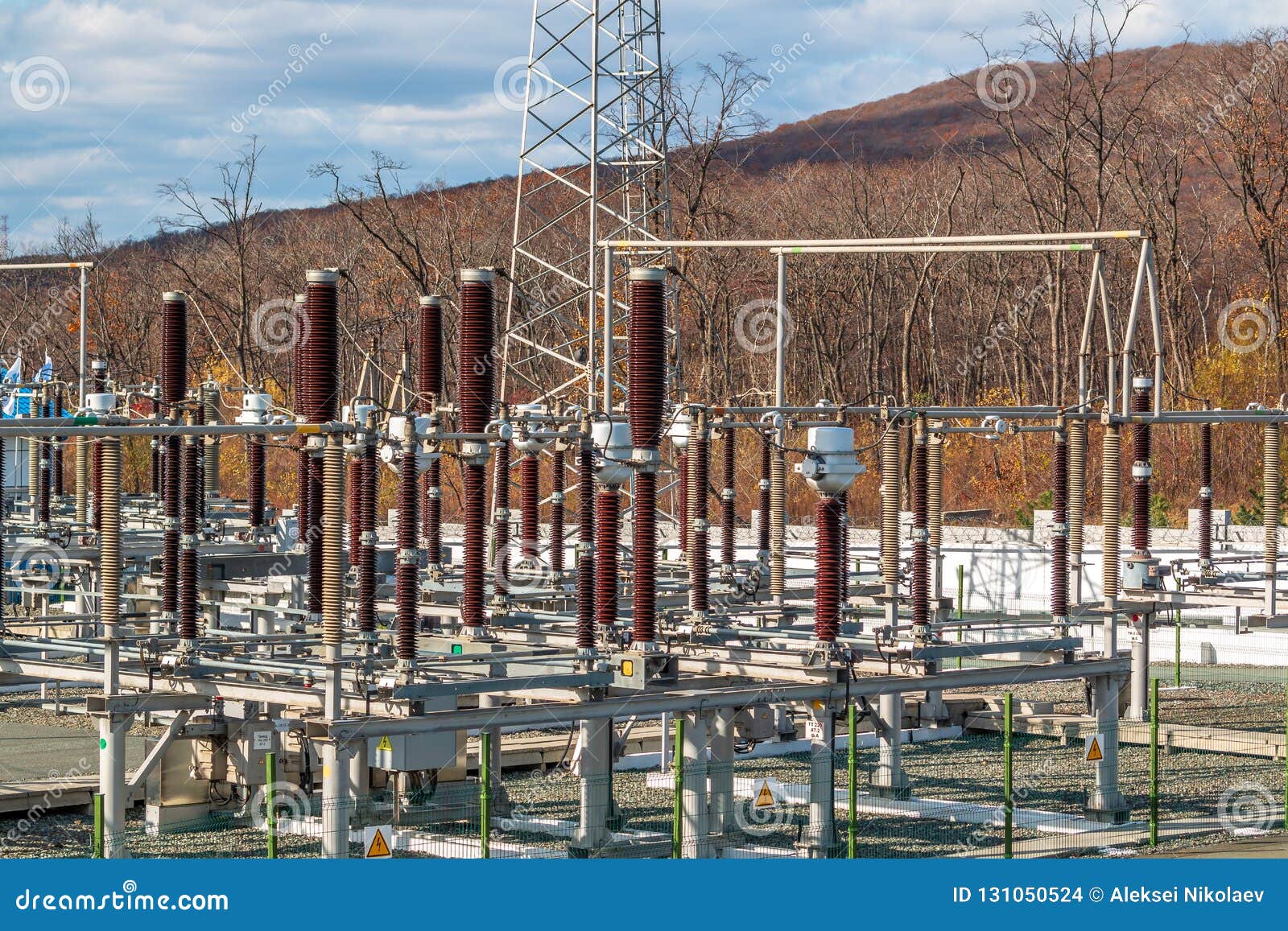 High Voltage Electric Power Substation in the Open. Stock Photo - Image ...