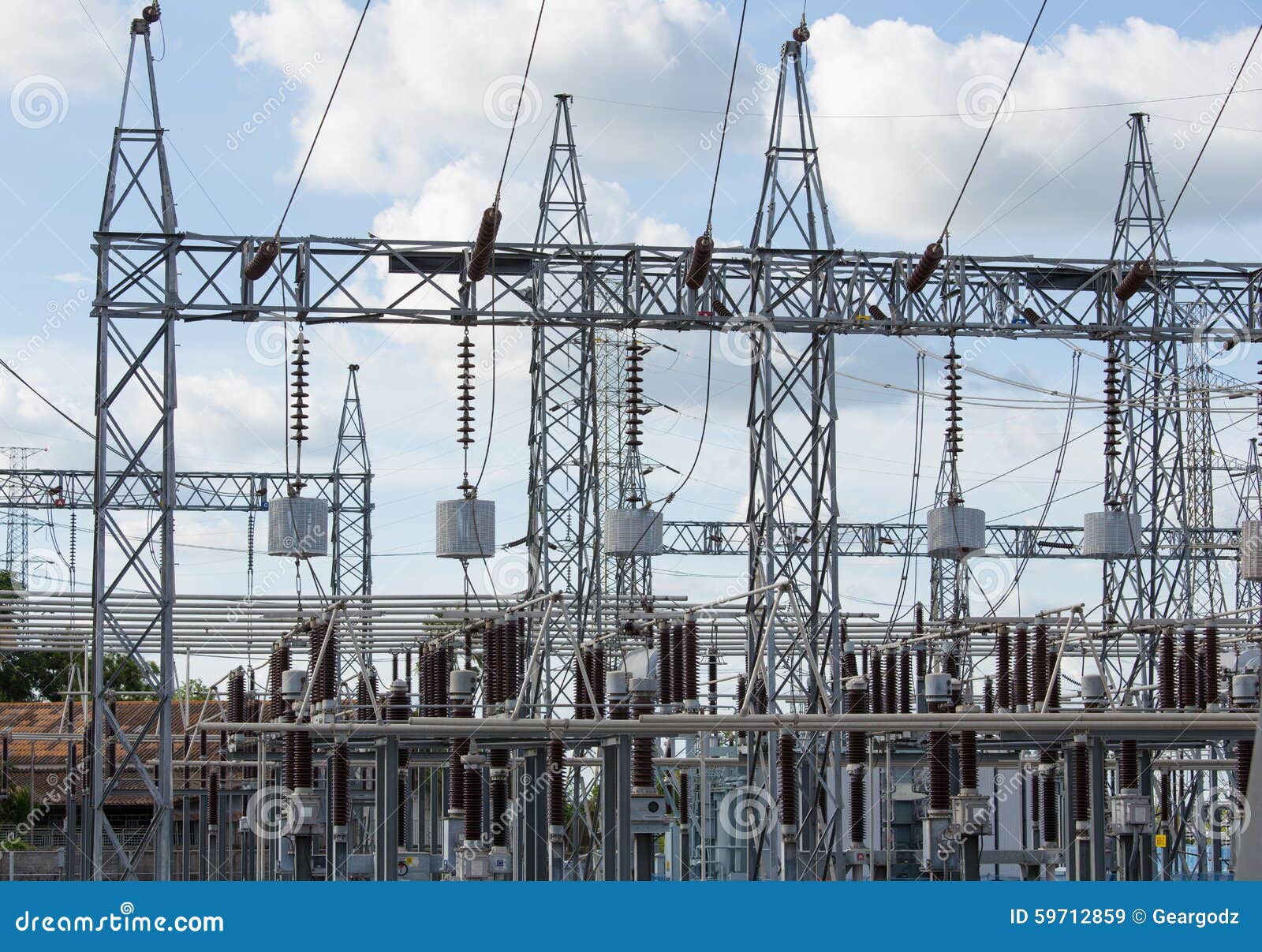 High Voltage Electric Power Substation Stock Image - Image of line ...