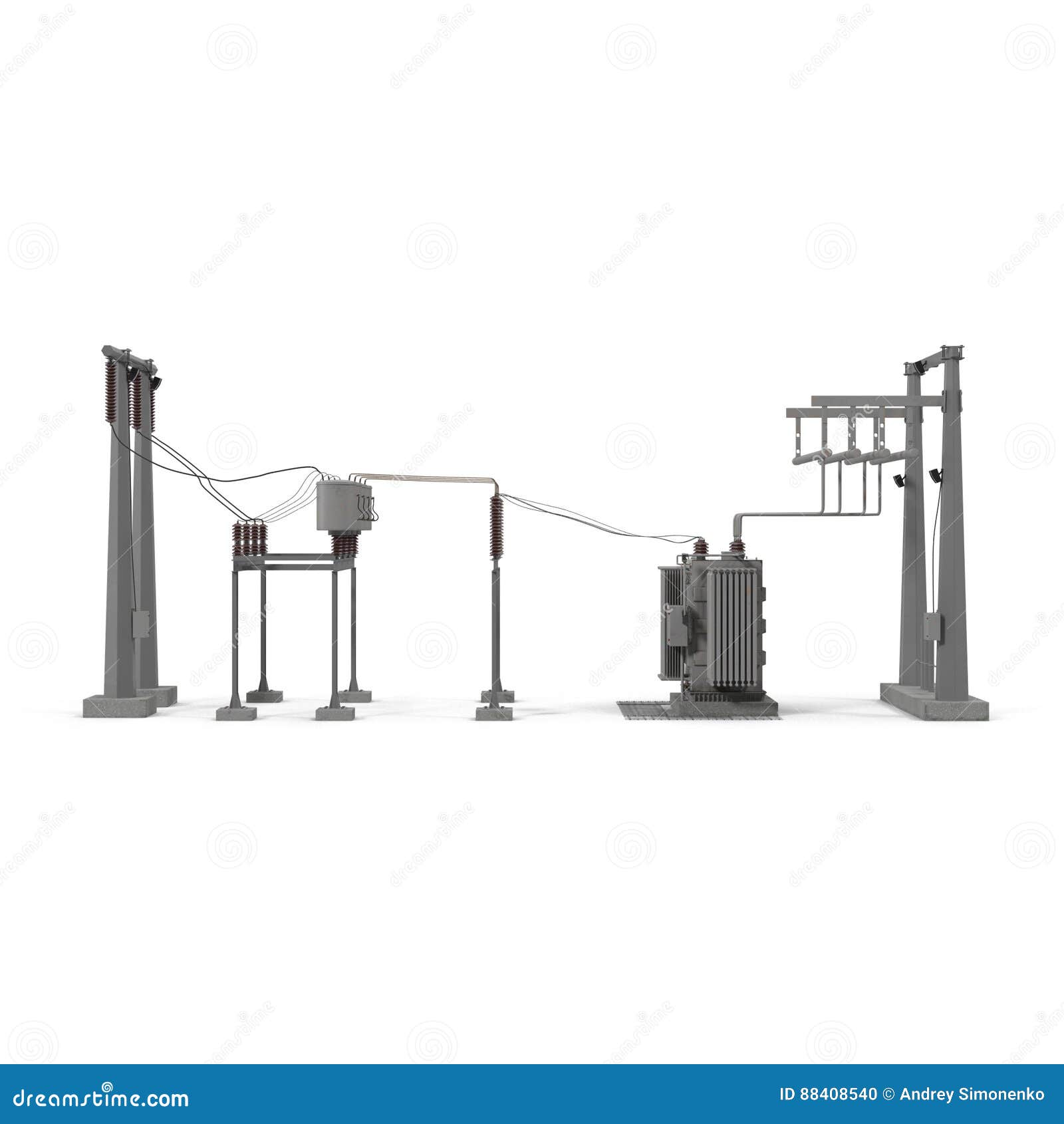 High Voltage Electric Power Substation on White. 3D Illustration Stock ...