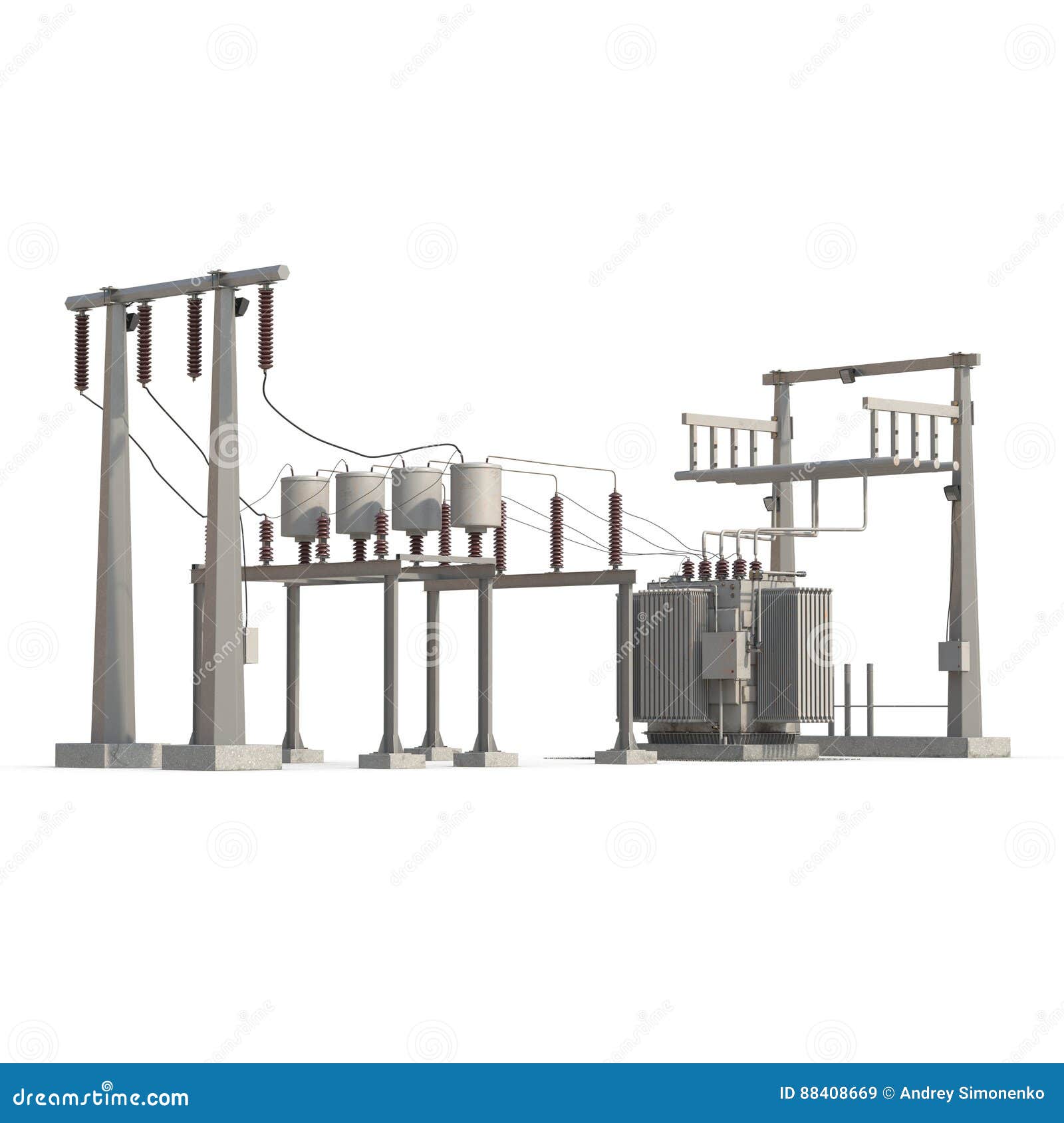 High Voltage Electric Power Substation on White. 3D Illustration Stock ...