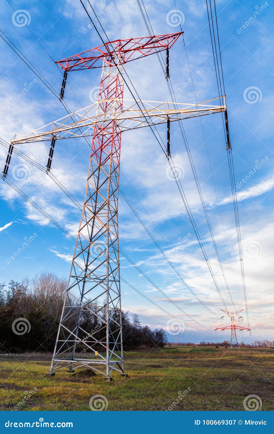 High Voltage Electric Powerlines Stock Image - Image of background ...