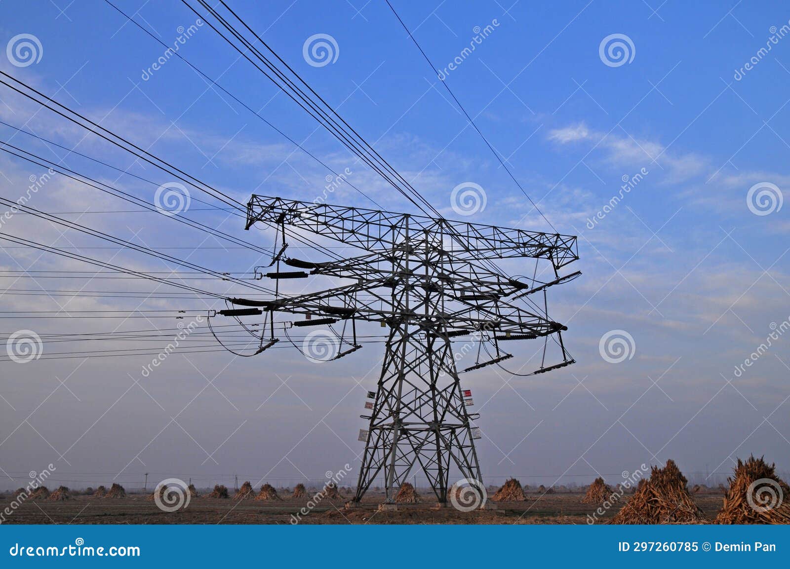 High Voltage Electric Tower Line Stock Image - Image of building, cable ...