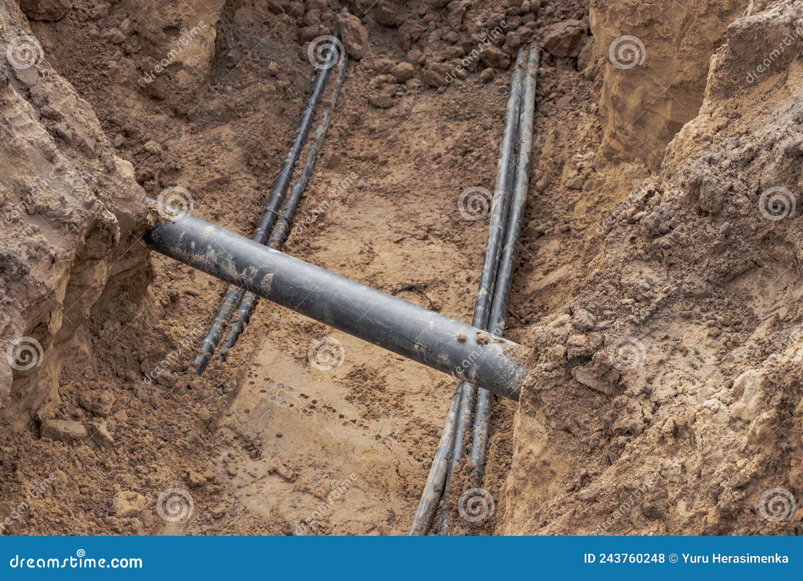 The High Voltage Electrical Cable is Laid in a Trench Under Existing ...