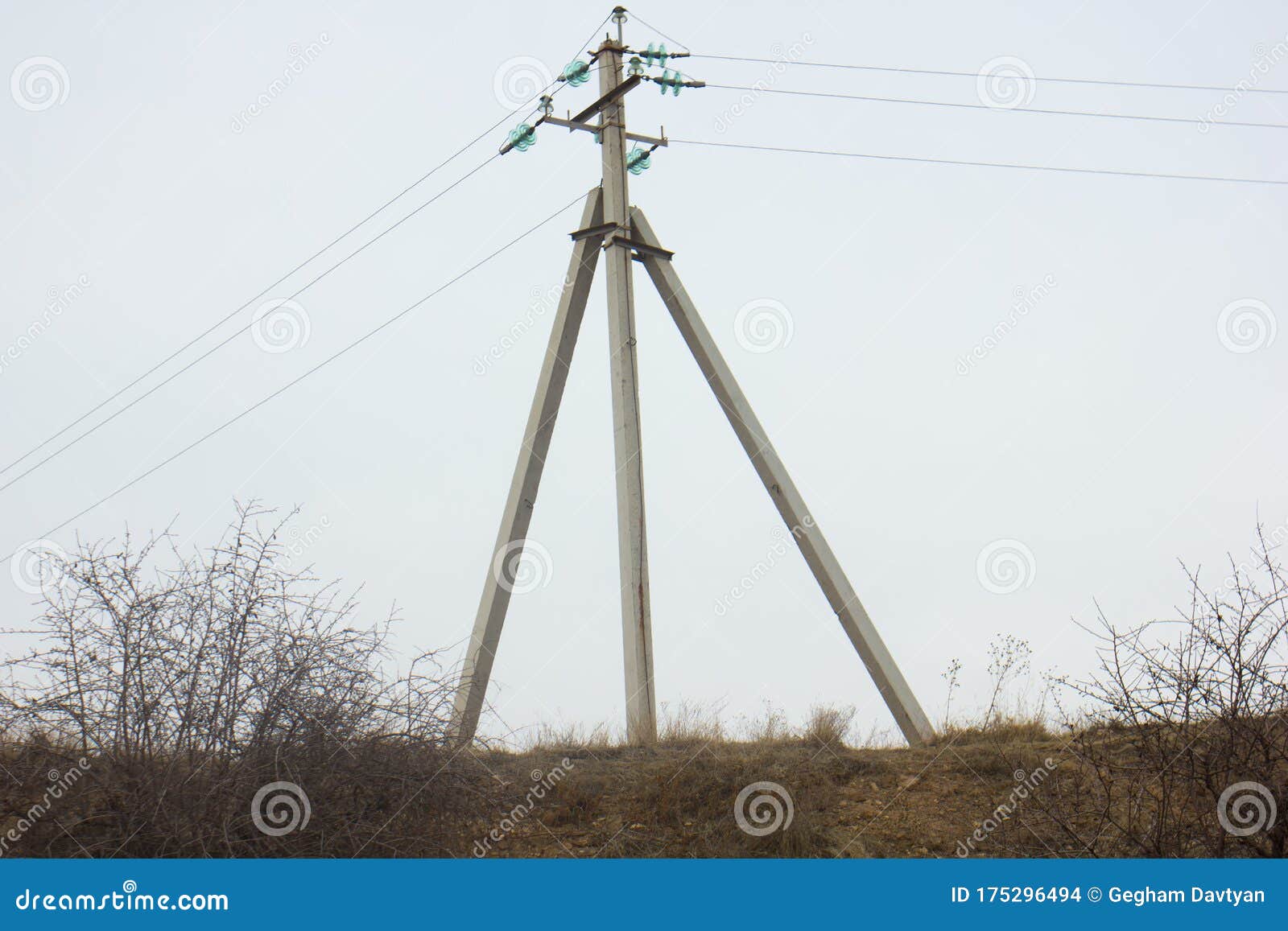 High Voltage Electrical Column on the Hill in the Sky Stock Photo ...
