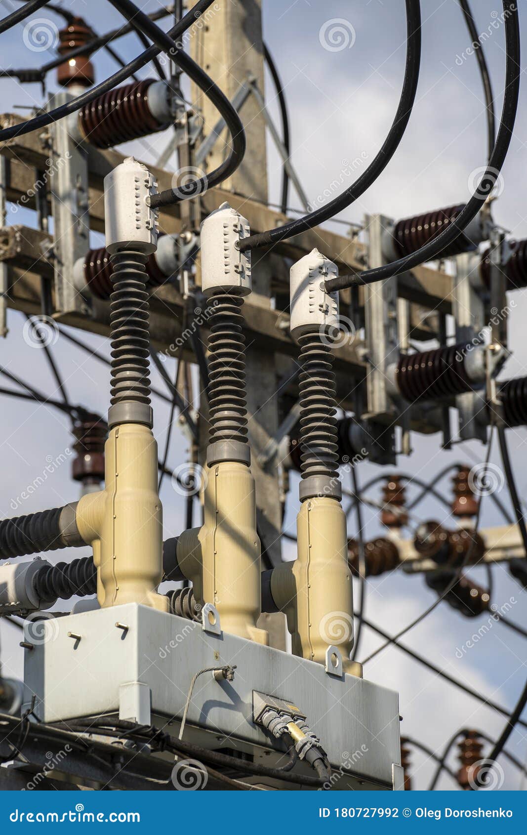 High Voltage Electrical Insulation in a Power Substation Stock Photo ...