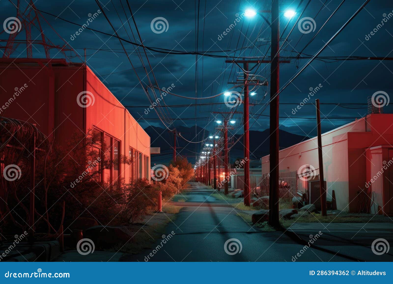 High Voltage Electrical Lines from Storage Facility Stock Photo - Image ...