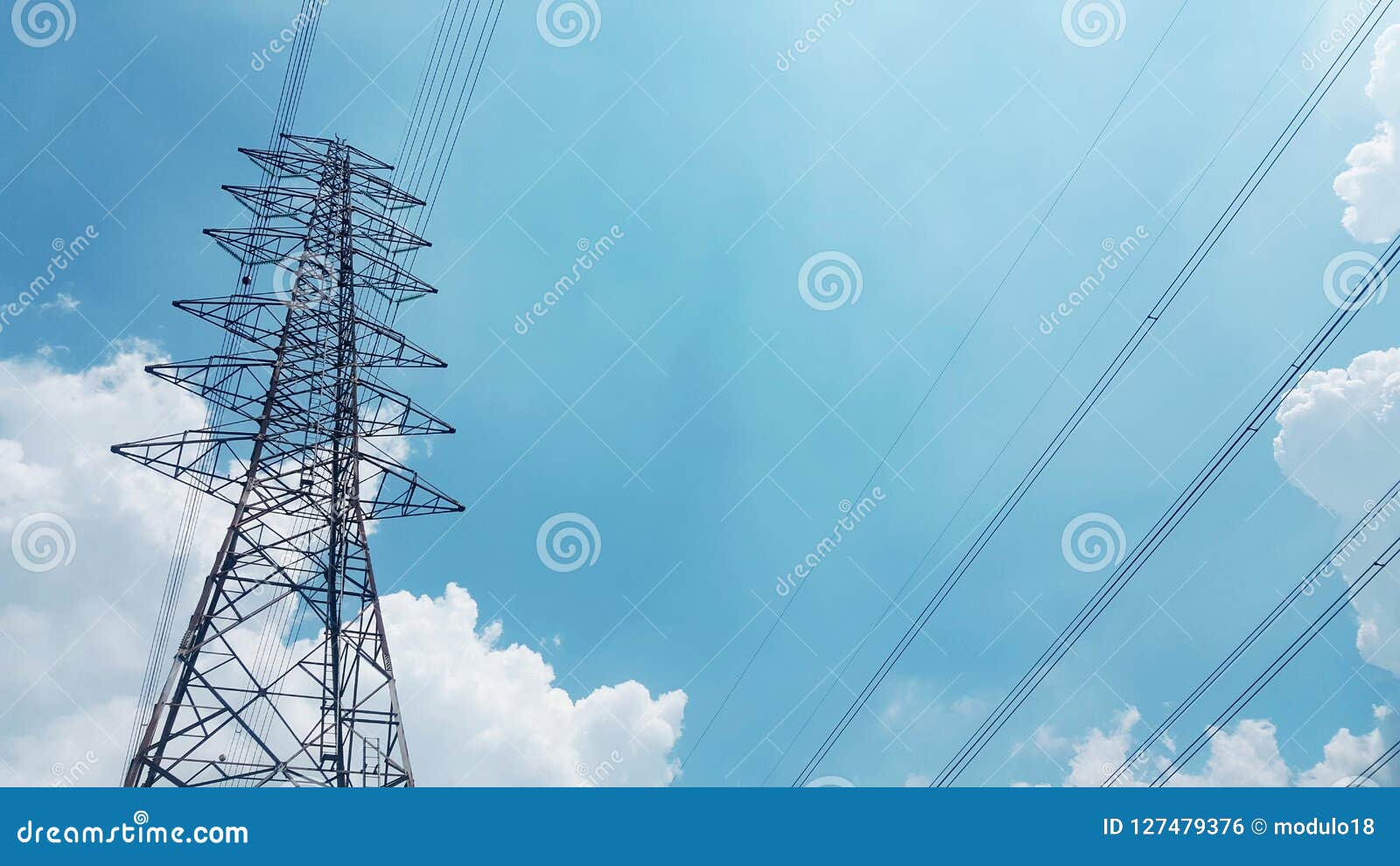 High Voltage Electrical Pole on Blue Sky and Cloud Stock Photo - Image ...