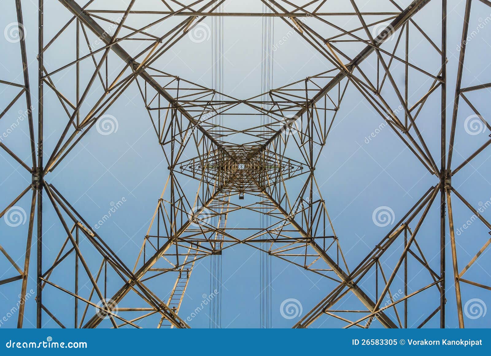 High Voltage Electrical Post Up View in Sky Stock Image - Image of ...