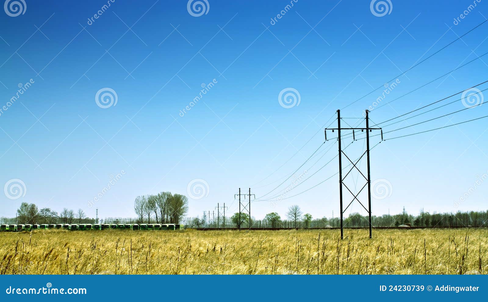 High Voltage Electrical Power Line in the Field Stock Image - Image of ...